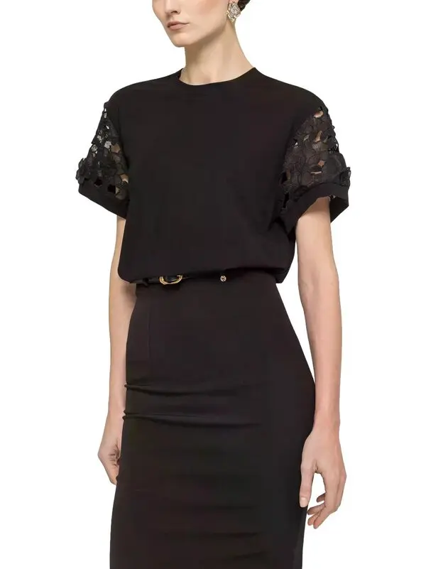 NISSA Embroidered T-shirt With Floral Detailing - Black