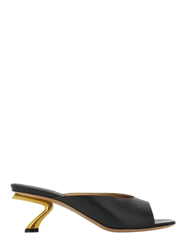 FERRAGAMO S-shaped Sculpted Heel Open Toe Sandals - Black