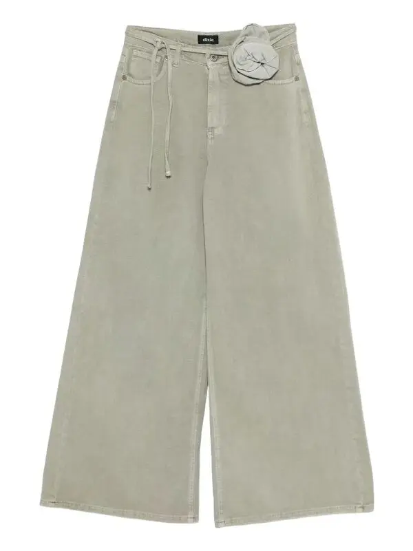 Dixie Flower Detail Wide Leg Cotton Jeans - Green