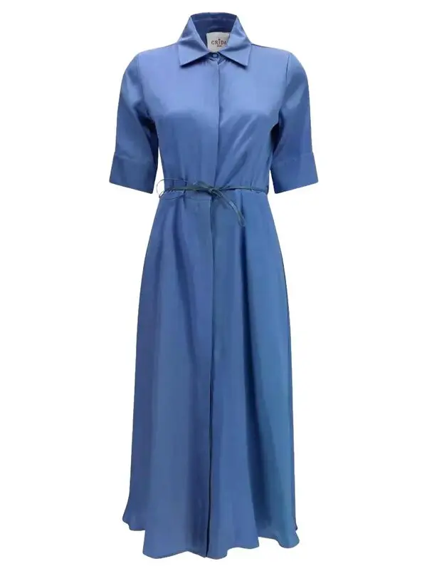 CRIDA MILANO Baldo Collared Tie-detail Midi Cotton Dress - Blue