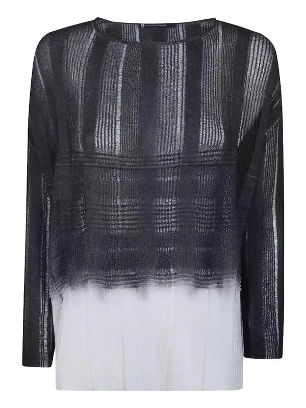 PIERANTONIOGASPARI Striped Round Neck Long Sleeve Pullover - Black