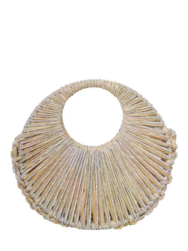 HIBOURAMA Crystal Embellished Raffia Tote Bag - Neutrals
