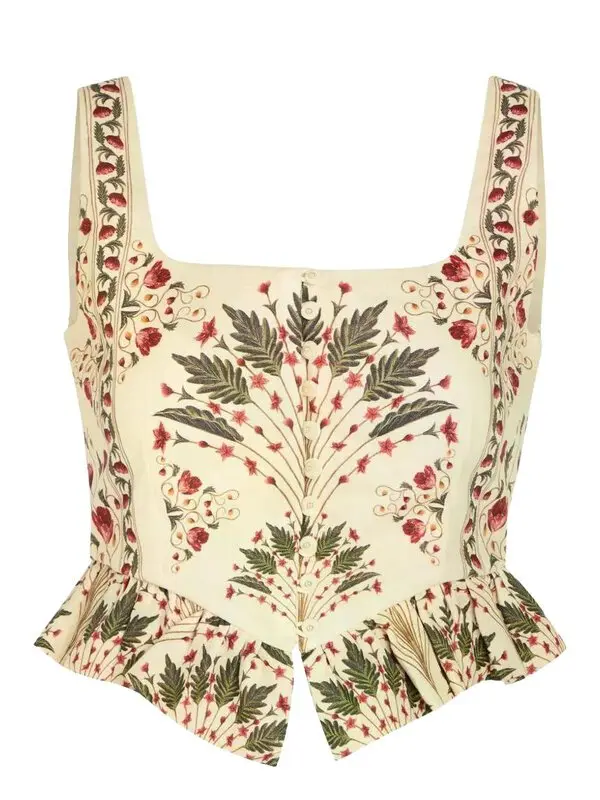Agua Bendita Floral Print Sleeveless Peplum Top - Neutrals