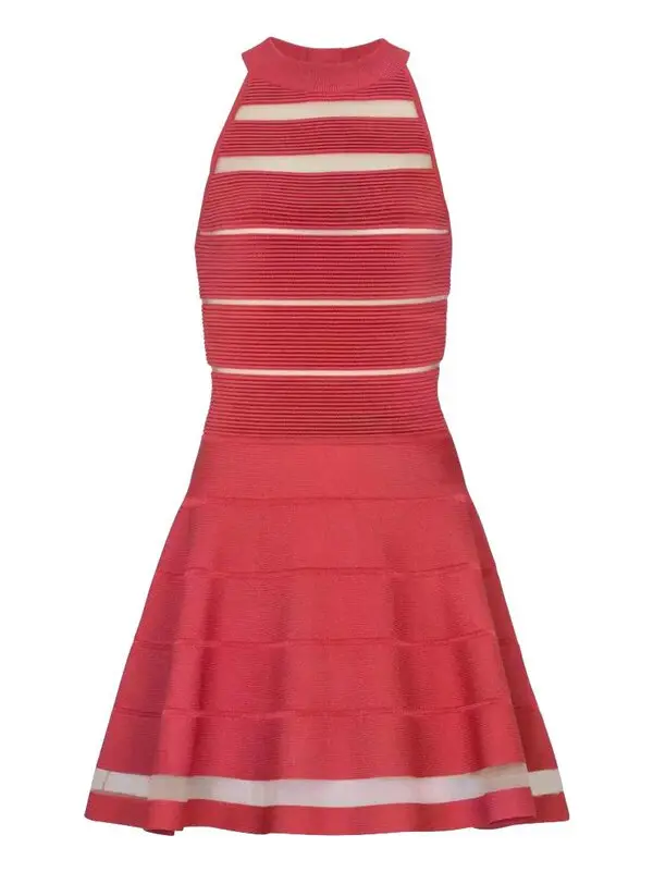 Balmain Stripes Knit Flare Dress - Red
