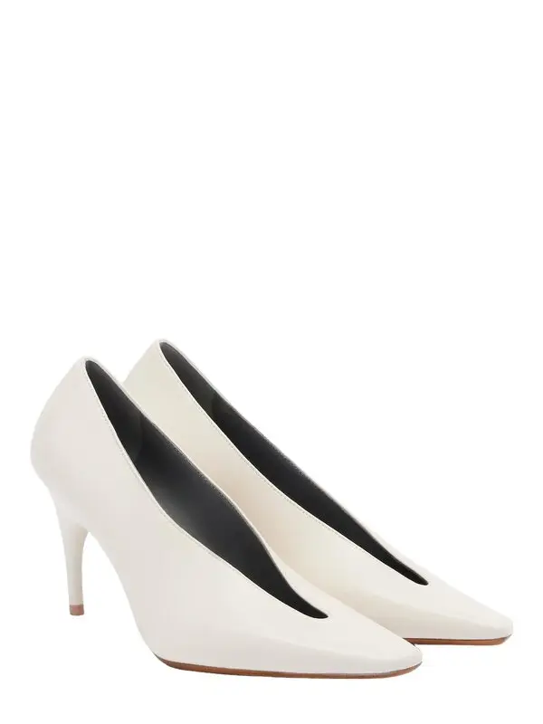 Balenciaga Duchesse Leather Pointed Toe Pumps - White
