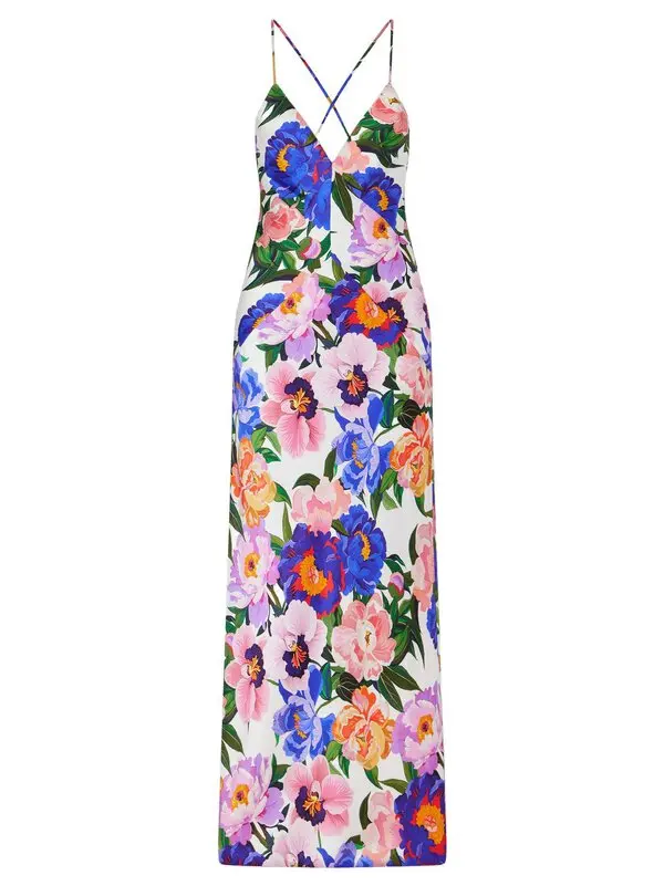 Borgo De Nor Olive Floral-print Satin-crepe Maxi Dress - Multi