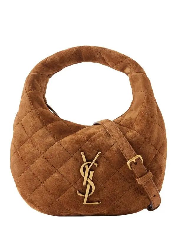 Saint Laurent Icarino Mini Matelassé Suede Shoulder Bag - Brown