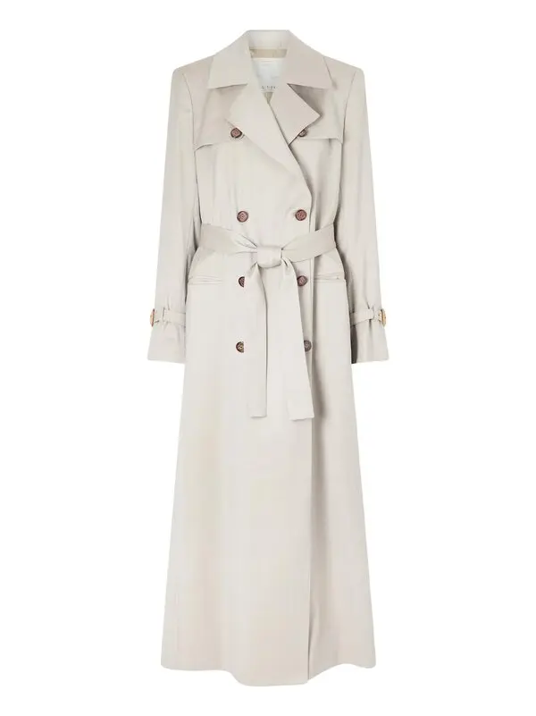 Giuliva Heritage Camilla Double-breasted Herringbone Wool And Silk-blend Trench Coat - Neutrals