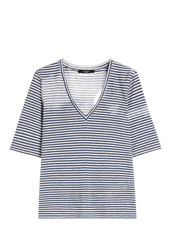 Max Mara Striped Linen-blend V-neck T-shirt - Blue
