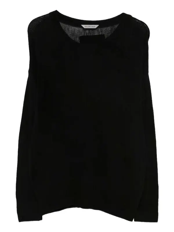 Balenciaga Relaxed-fit Knit Round Neck Long Sleeve Sweater - Black
