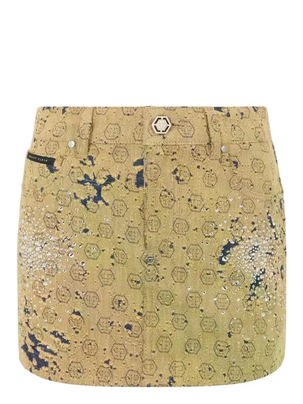 Philipp Plein Jacquard Mini Skirt With Crystal Embellishment - Neutrals