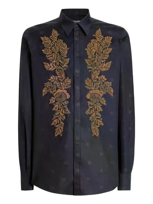 Dolce & Gabbana Martini Floral-embroidered Shirt - Blue