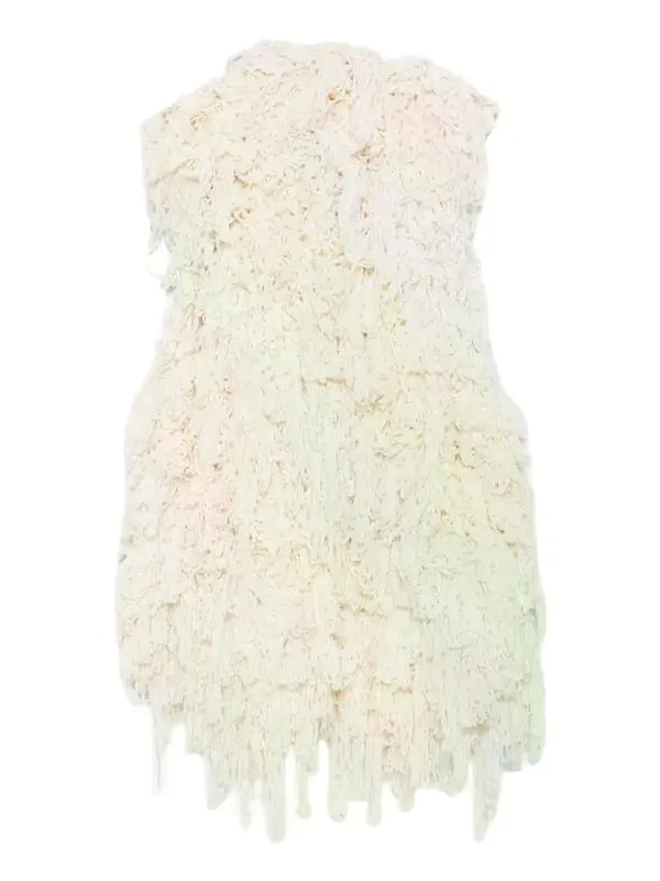 Isabel Benenato Fringed Gilet - Neutrals