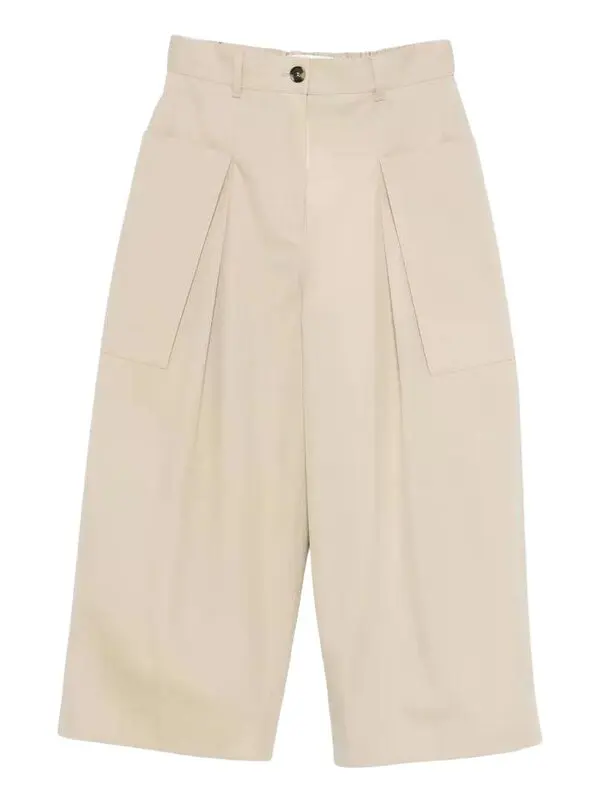 Loewe Cropped Pleated Cotton And Silk Gabardine Trousers - Neutrals