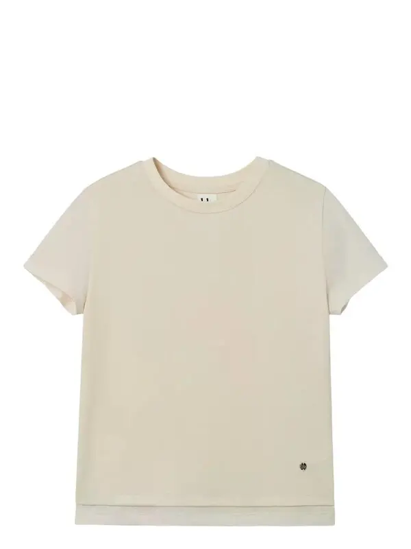 B+AB Short Sleeve Layered T-shirt With Logo Detail - Neutrals