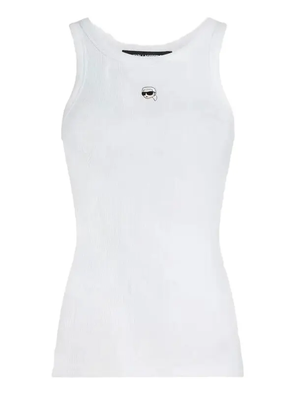 Karl Lagerfeld Ribbed Tank Top With Graphic Print - White