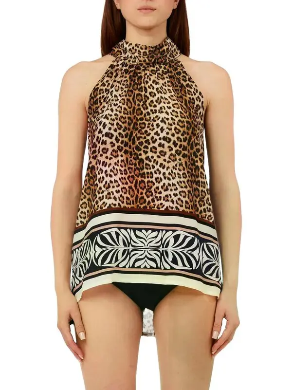 Liu Jo Animal Print Tie Neck Top - Neutrals
