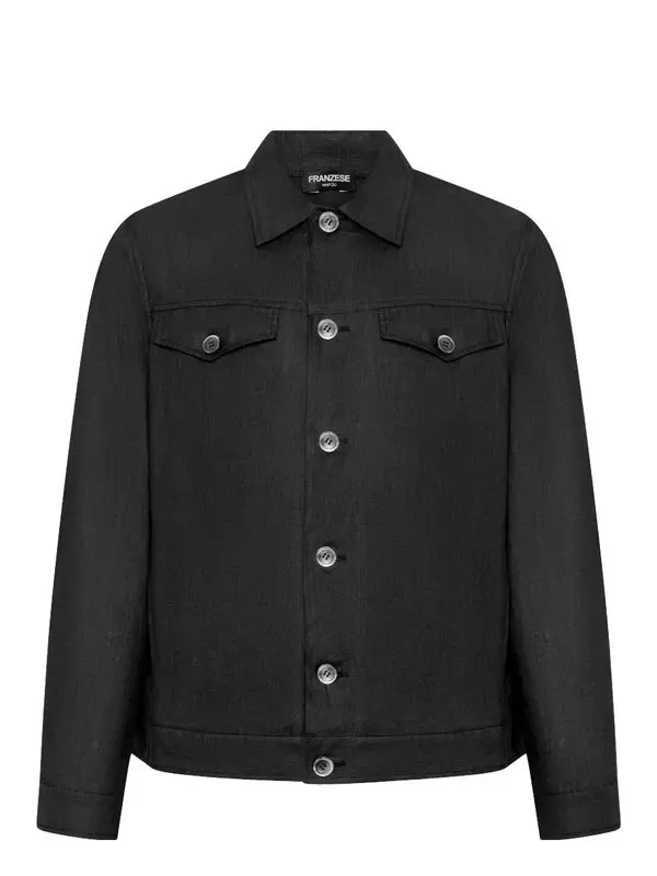 FRANZESE COLLECTION Button Flap-pocket Linen Jacket - Black