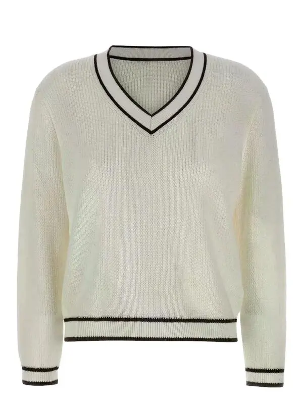 KANGRA V-neck Sweater With Ribbed Trims - Neutrals
