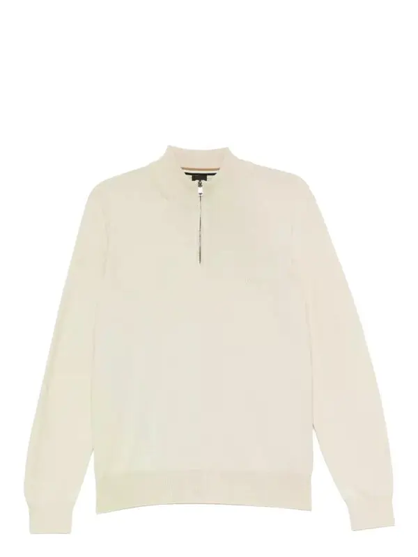 BOSS Half-zip Jumper With Ribbed Detailing - Neutrals