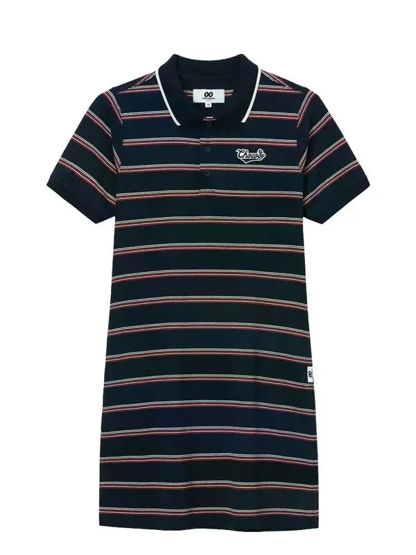 CHOCOOLATE Striped Polo Dress - Blue