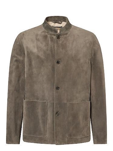 Dunhill Stand-collar Patch-pocket Suede Jacket - Drab