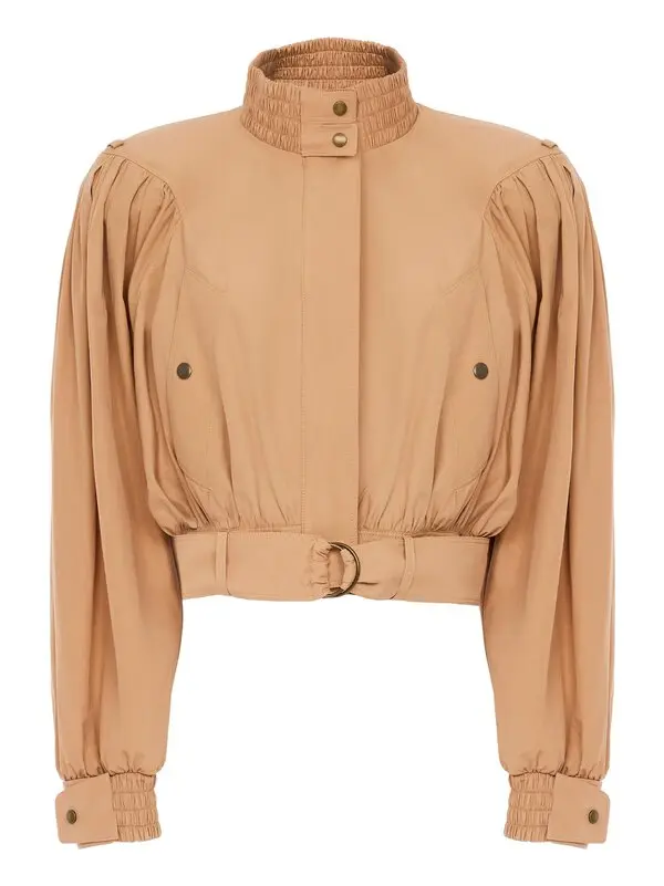 Chloé Gathered Cropped Cotton Poplin Jacket - Reef Shell