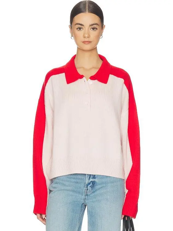 Soft Goat Color Block Polo Shirt - Pink,red