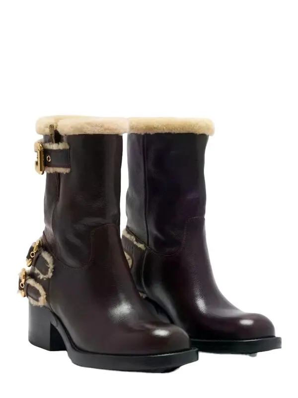 Chloé Dakota Shearling Trim Buckle Boots - Brown