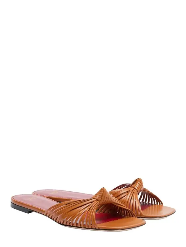 Valentino Garavani Leather Square Toe Slides - Brown