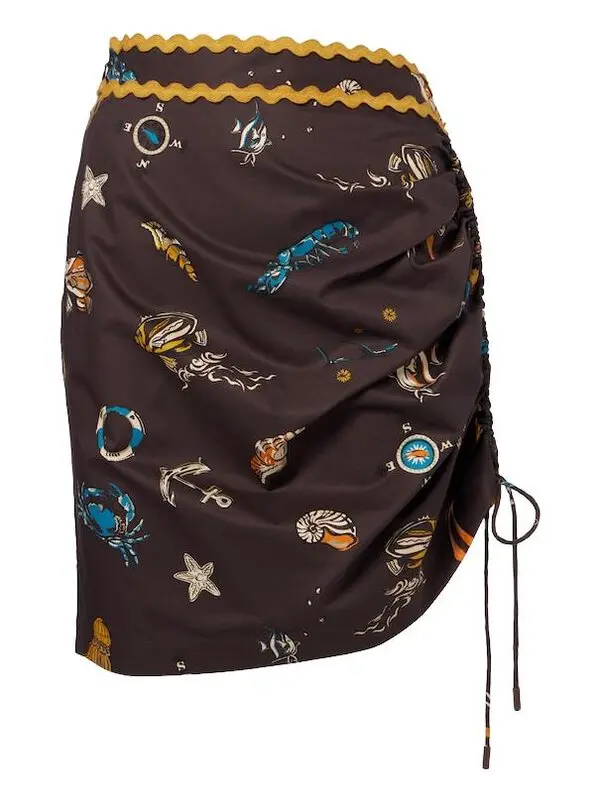 ALEMAIS Printed Ruched Cotton Mini Skirt - Brown