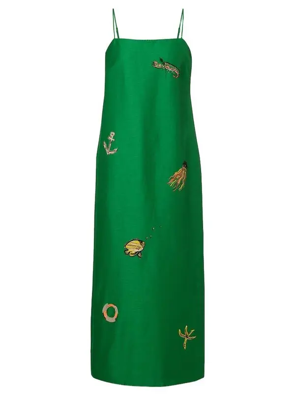 ALEMAIS Embellished Linen-blend Maxi Dress - Green