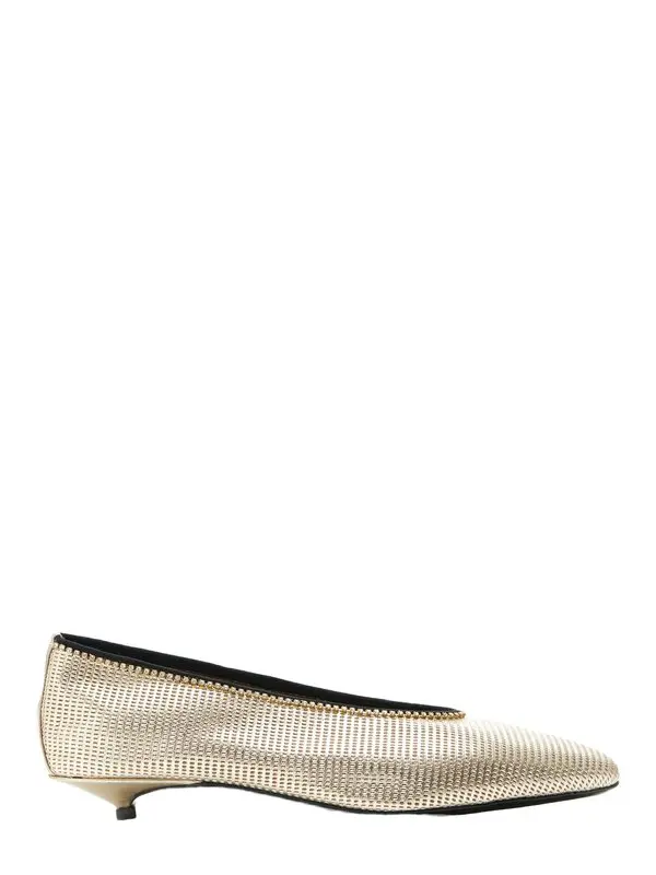 LUCASHEVA Alisa Crystal Embellished Perforated Leather Pumps - Metallic