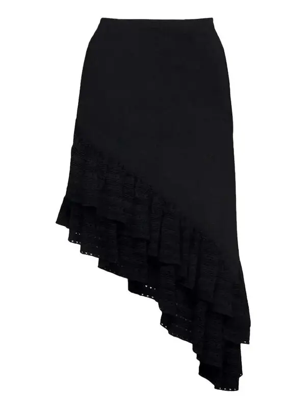 Sandro Ruffled Asymmetric Knit Skirt - Black