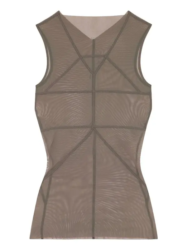 Rick Owens Sheer Stretch-mesh Top With Structural Seams - Gray