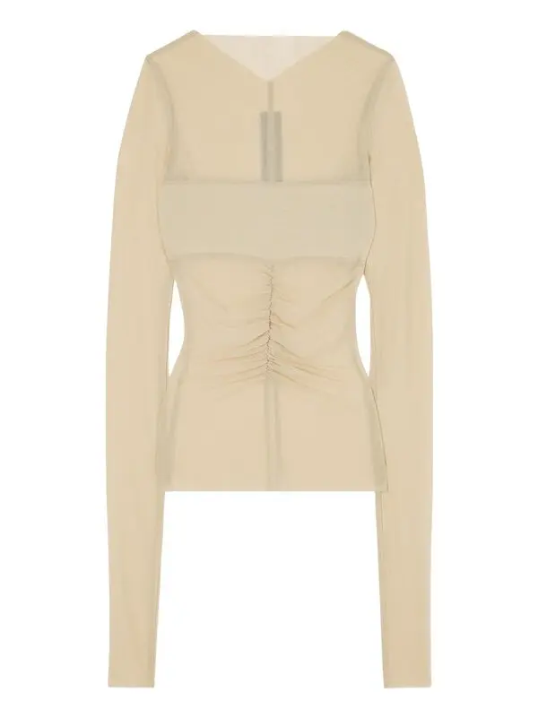 Rick Owens Ruched Stretch-mesh T-shirt - Neutrals