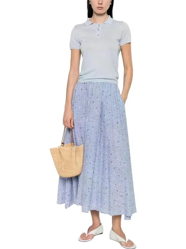MANUEL RITZ Striped Floral Midi Skirt - Blue