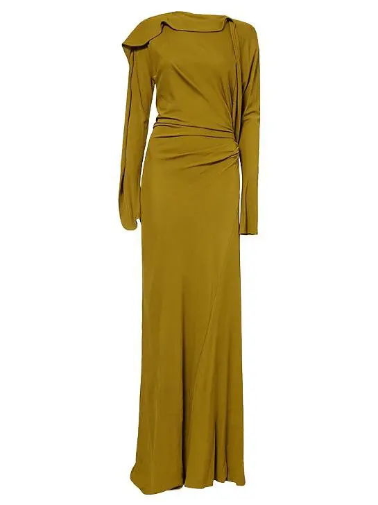 Victoria Beckham Long-sleeve Draped Maxi Dress - Moss