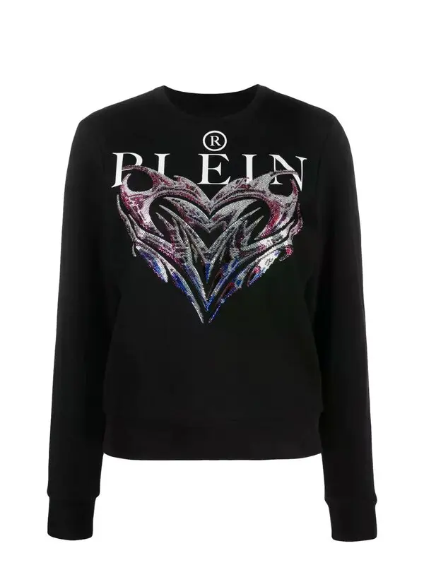 Philipp Plein Crystal Embellished Heart Logo Sweatshirt - Black