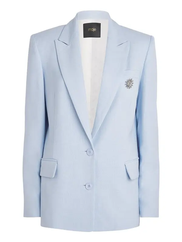 Maje Single-breasted Blazer With Detachable Brooch - Blue