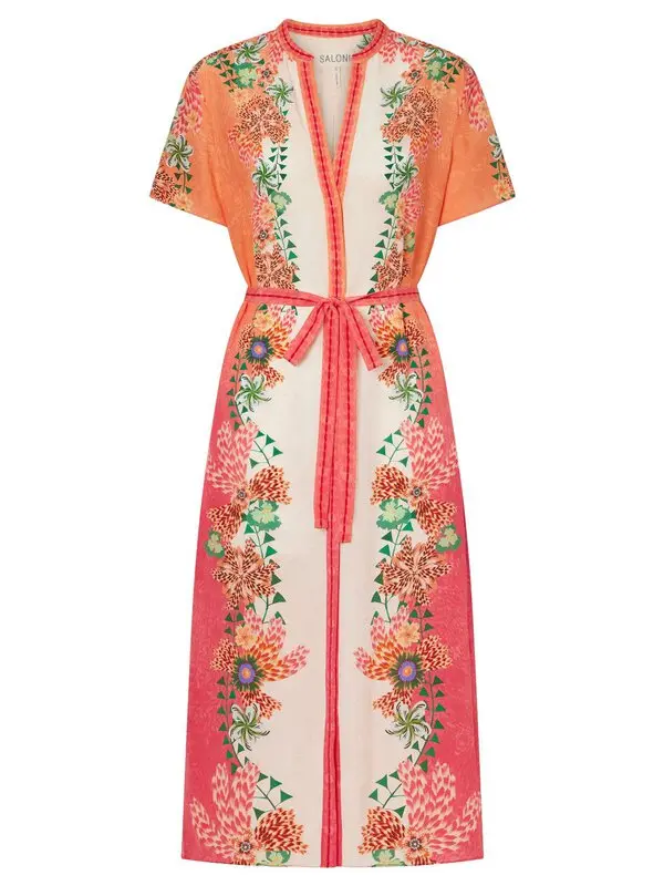 Saloni Vicki Belted Floral-print Silk Midi Dress - Multi