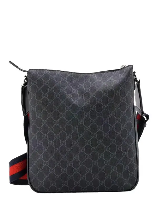 Gucci Web Strap Front Zip Messenger Bag Gg Coated Canvas - Black