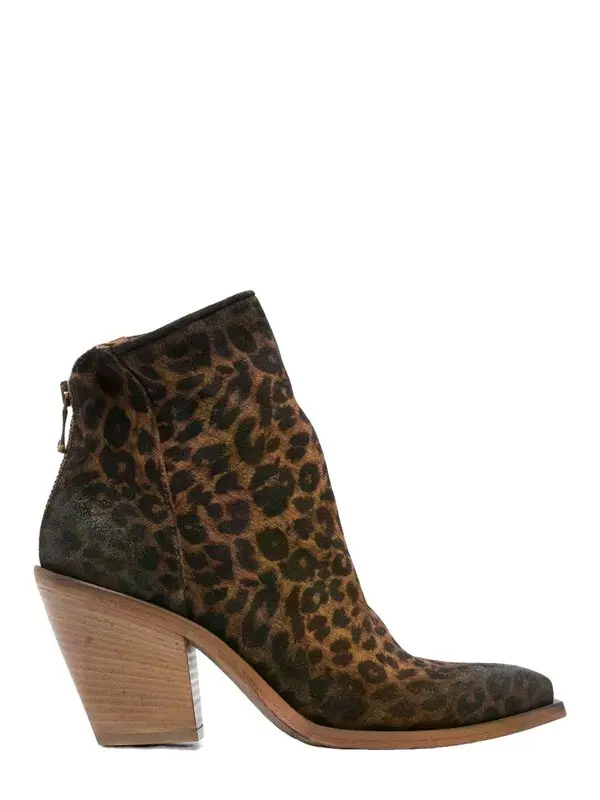 METISSE Leopard Print Cone Heel Ankle Boots - Brown