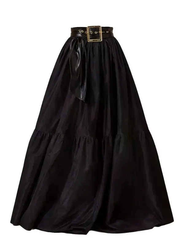 GIADA CURTI Tiered Belted Maxi Skirt - Black