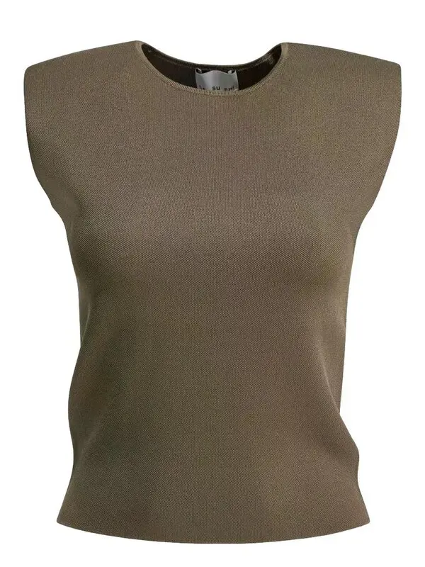 SA SU PHI Fine-knit Sleeveless T-shirt With Shoulder Pads - Green