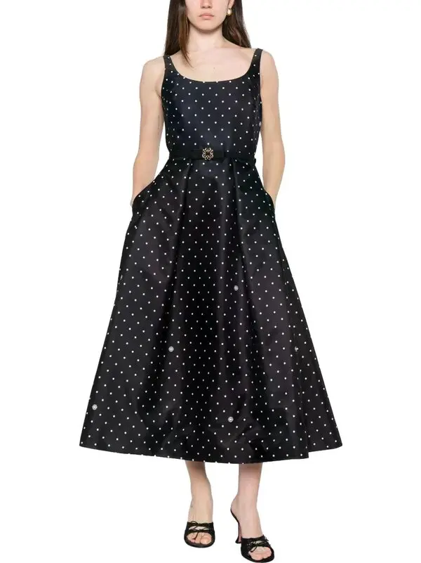 Elie Saab Polka Dot Belted Midi Dress - Black