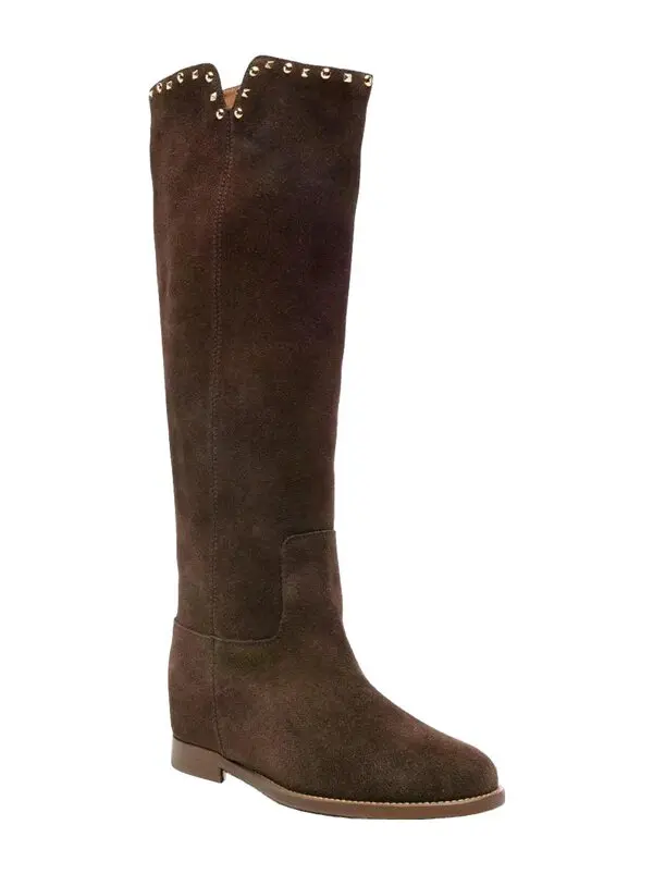 VIA ROMA 15 Studded Suede Knee-high Boots - Brown