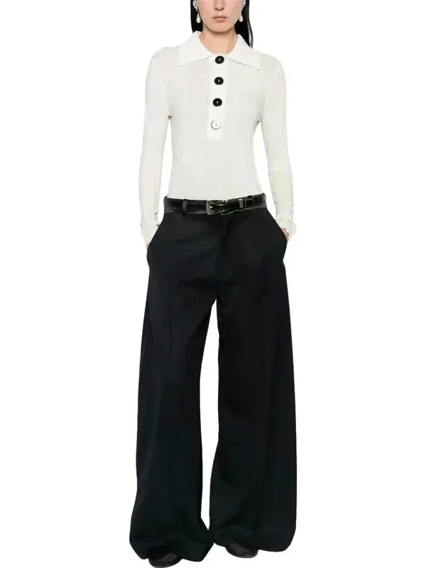 NACKIYE Ribbed Knit Button-up Top - White