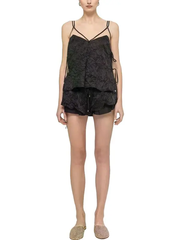 NISSA Crinkle-effect Mini Shorts With Drawstring Detail - Black