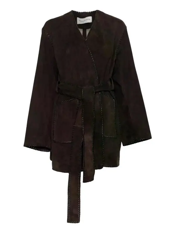 Nour Hammour Anika Suede Tie-waist Jacket - Brown